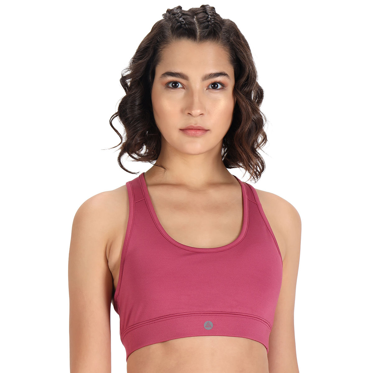 Buy Athlisis Women Peach Solid Non-Wired Lightly Padded Workout Bra ...