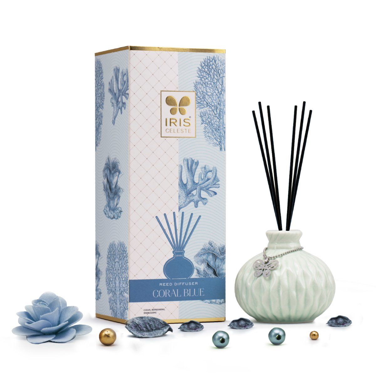 Buy Iris Coral Blue Reed Diffuser Edith 1 Ceramic Pot,6 Reed Sticks And ...