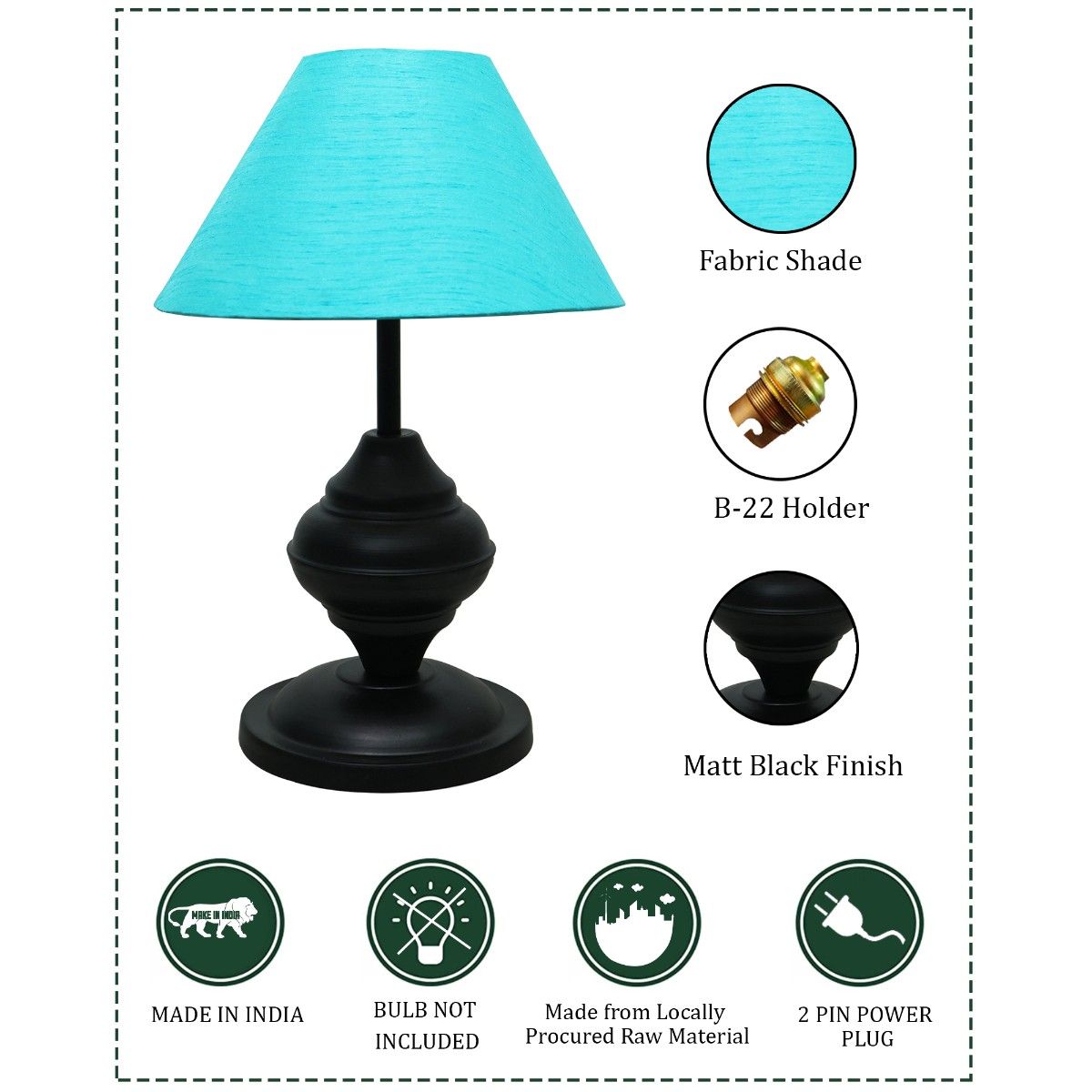 Buy Homesake Black Metal Table Lamp with Fabric Shade - B22 Holder ...