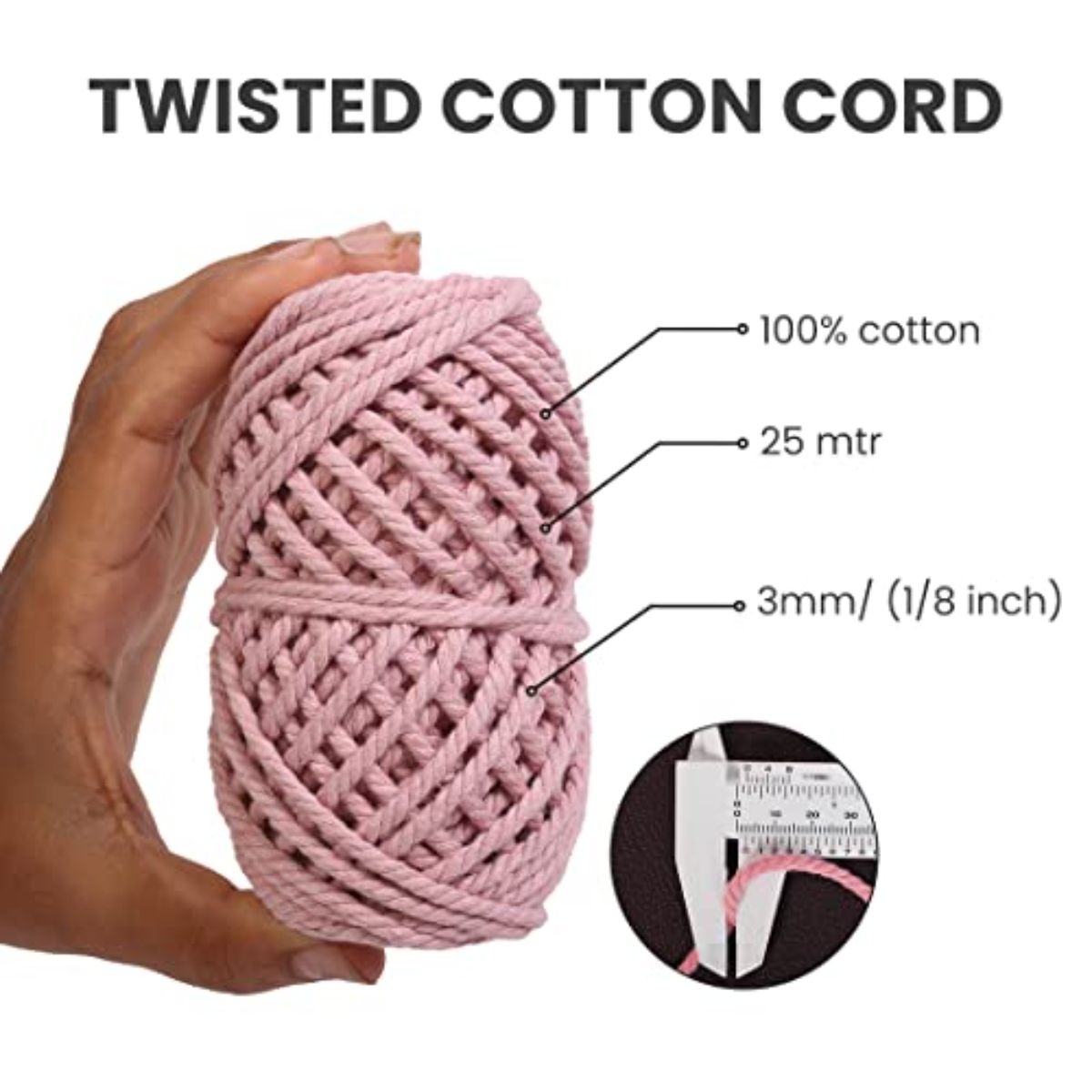 Buy Little Birdie Cotton Twisted Cord Baby Pink 3mm 3 Ply 25 Meter Online