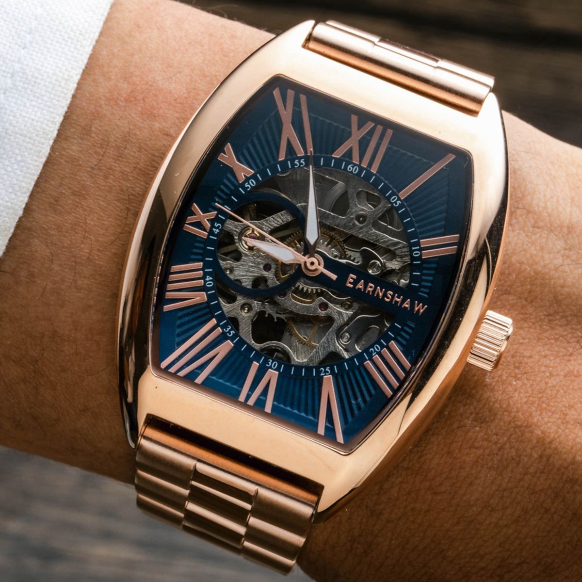 Buy Earnshaw Beauchamp Automatic Skeleton Blue Tonneau Dial Mens Watch ...