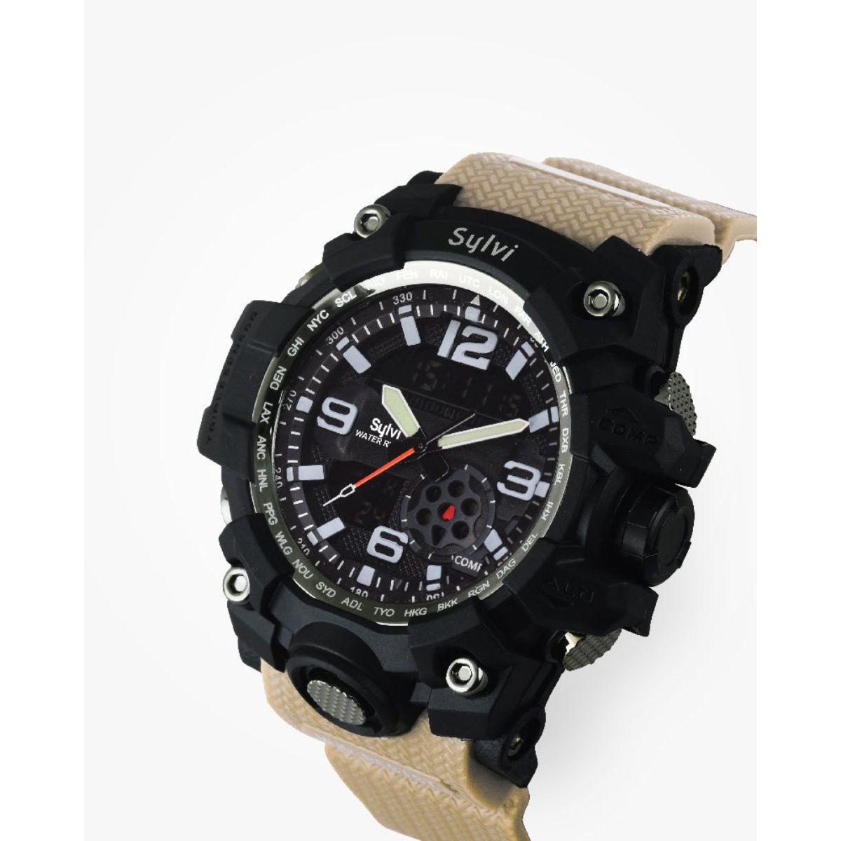 Buy Sylvi Digital Analog Sports Watch Cream Strap Watch for Men-Black ...