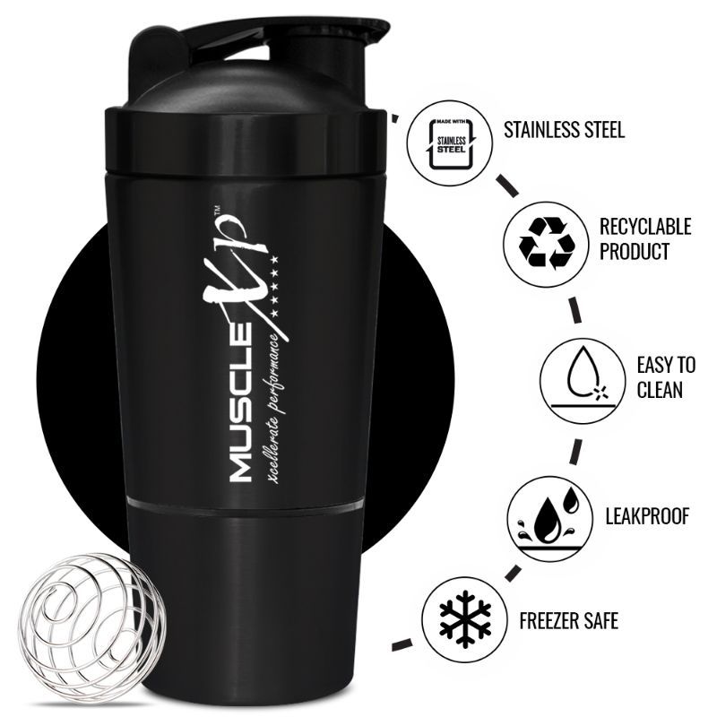 MuscleXP Gym Shaker Classic XP Mixer Stainless Steel Shaker Blender ...