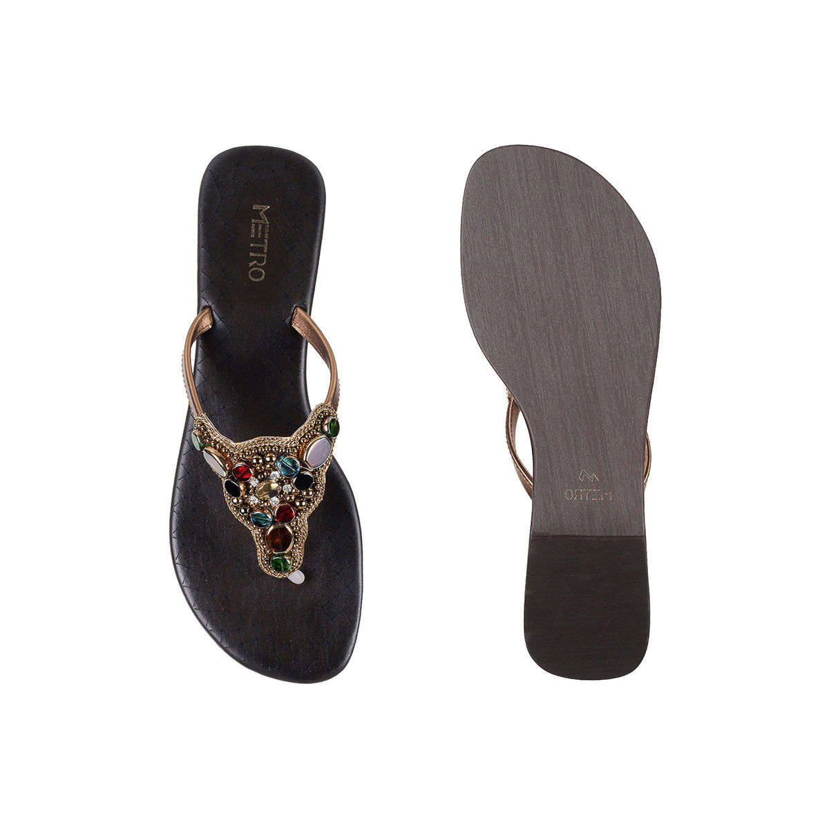 Metro Womens Antique Gold Flat ChappalsMetro Gold Antic Slippers: Buy ...