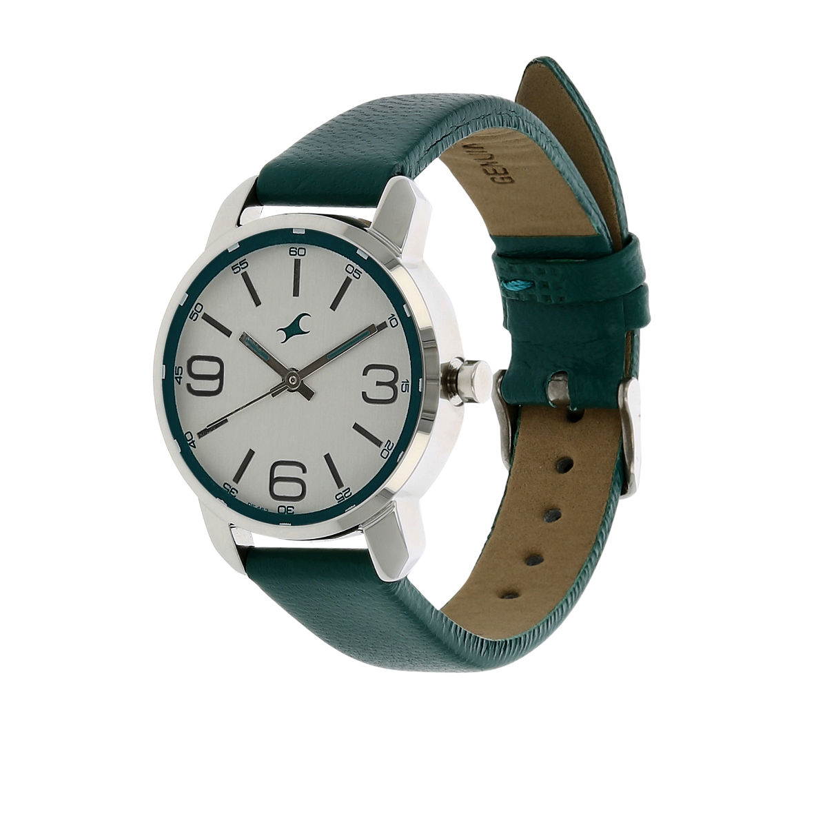 Fastrack Silver Dial Green Leather Strap Watch: Buy Fastrack Silver ...