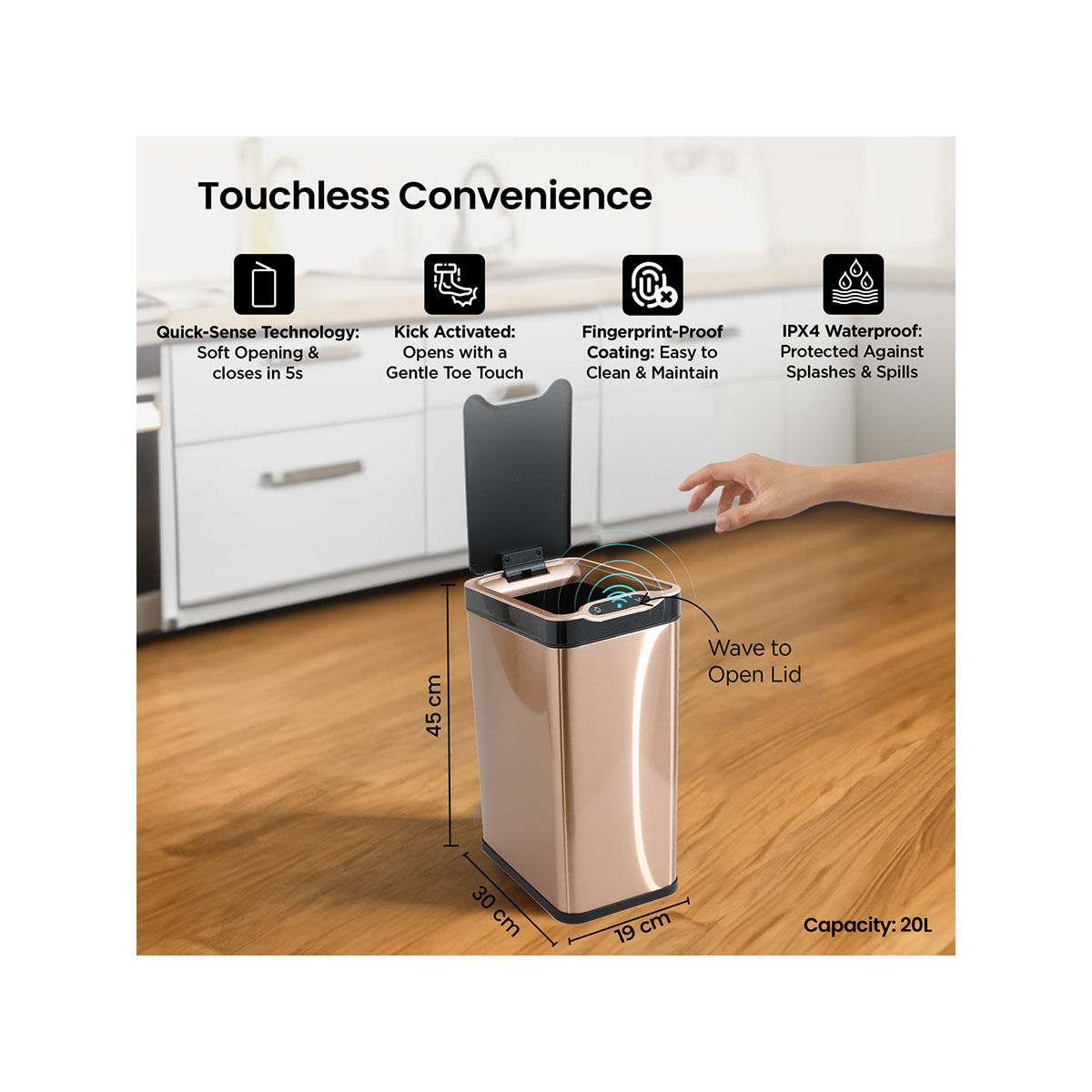 Buy Savya Home Automatic Dustbin 20L Gold Online