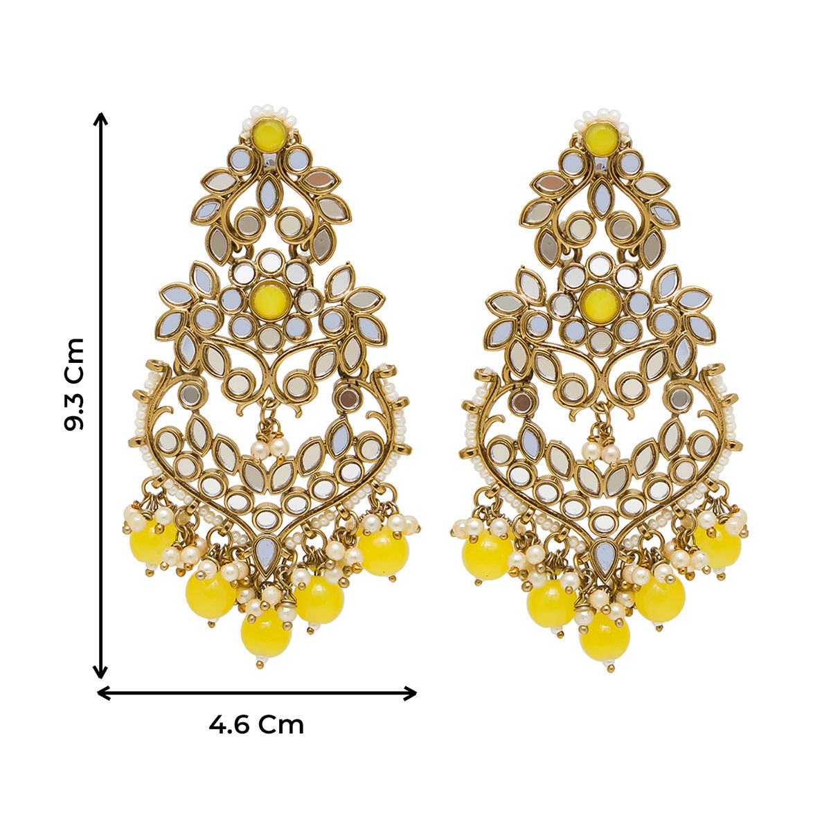 Buy Azai by Nykaa Fashion Ethnic Yellow & Gold Mirror Work Danglers Online