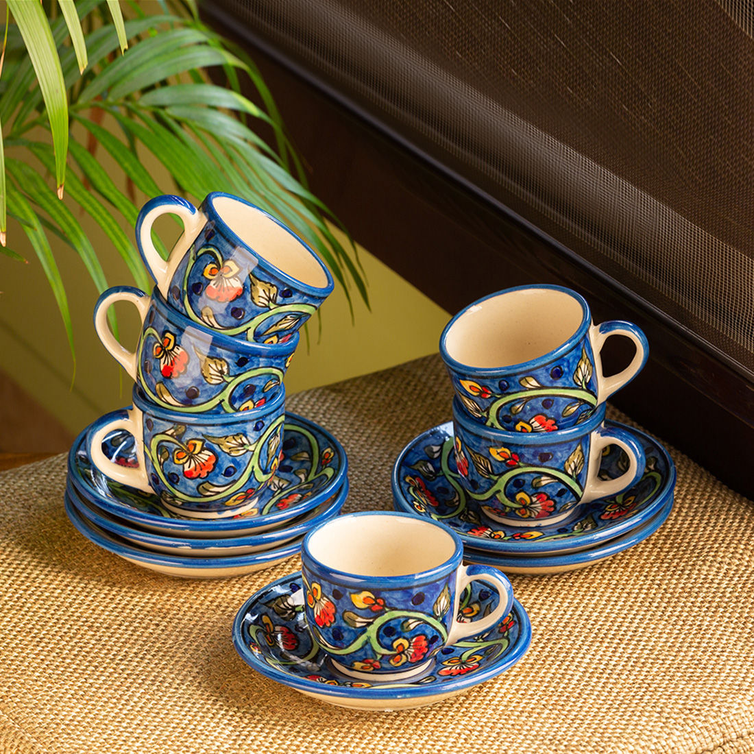 ExclusiveLane Mughal Gardens-2' Coffee & Tea Cups With Saucers (Set of ...