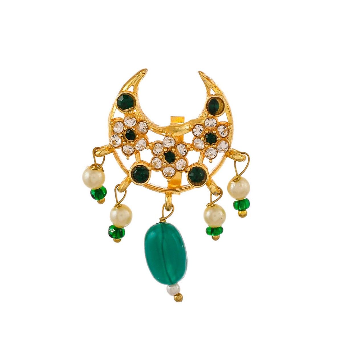Buy Silvermerc Designs Green Meenakari Gold Plated Pearl Besar Nose Pin ...