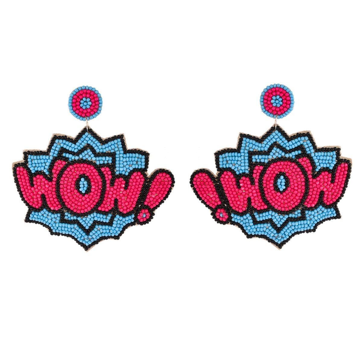 Buy Shoshaa Pink and Blue Wow Shape Pattern Drop Earrings Online