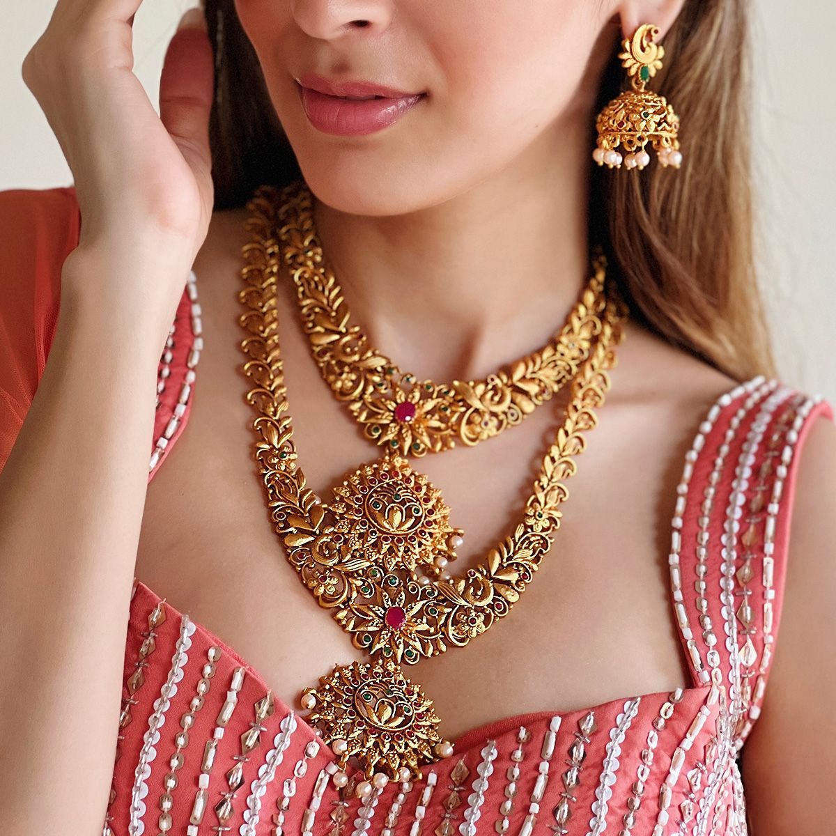 Buy Azai by Nykaa Fashion Ethnic Gold Tone Temple Jewellery Set With Multi Colored Stones Online