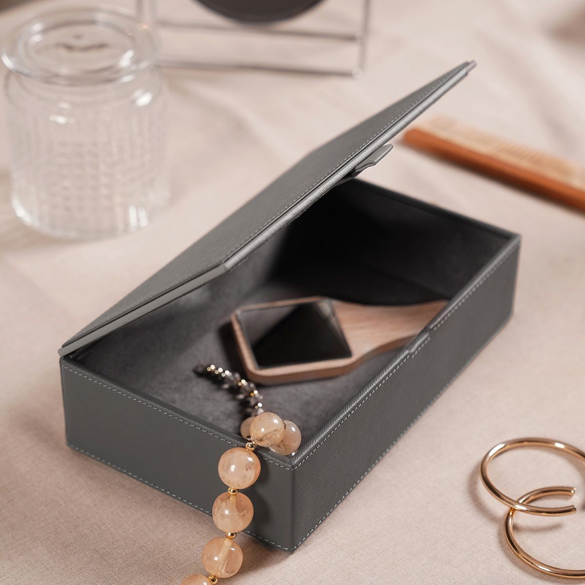 Buy Pure Home + Living Grey Faux Leather Box with Lid Online