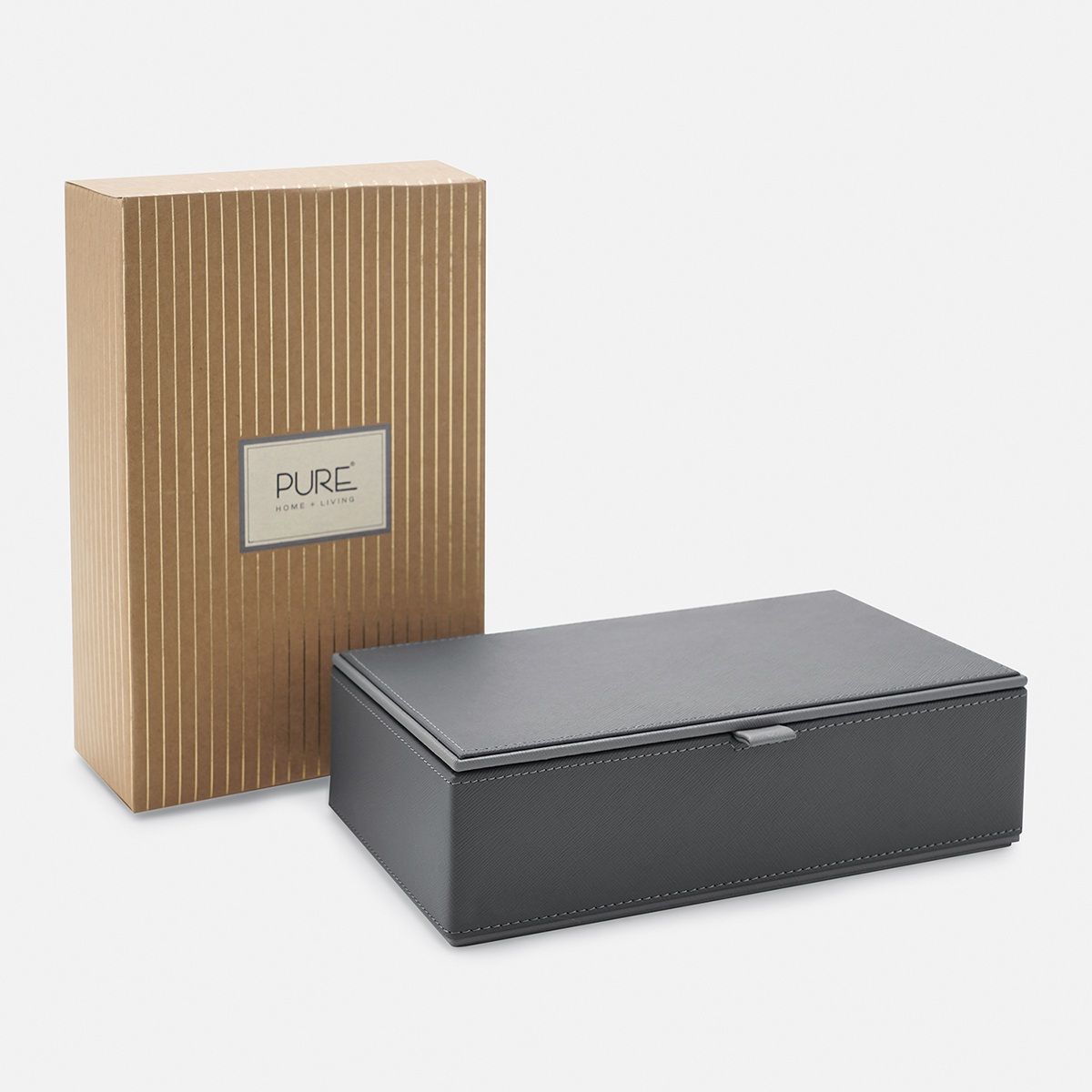 Buy Pure Home + Living Grey Faux Leather Box with Lid Online