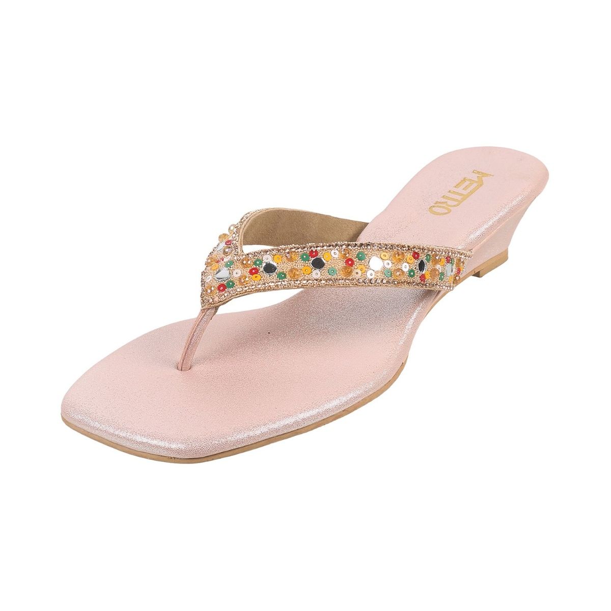Buy Metro Women Beaded Rose Gold Wedge Sandals Online