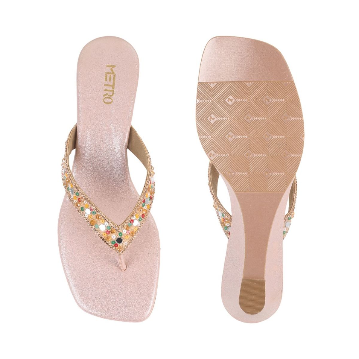 Buy Metro Women Beaded Rose Gold Wedge Sandals Online
