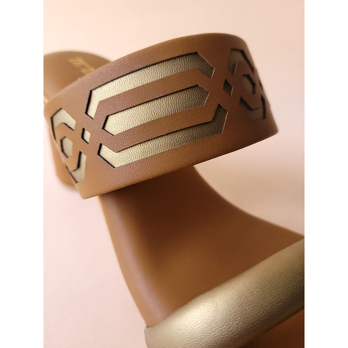 Buy Tic Tac Toe Tan Laser Cut 2 Strap Block Heels Online