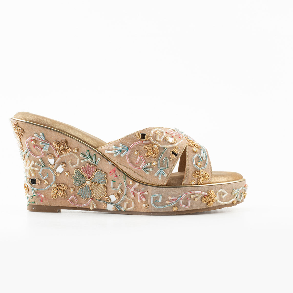Buy Tic Tac Toe Nude Multi Katdana Heel Work Wedges Online