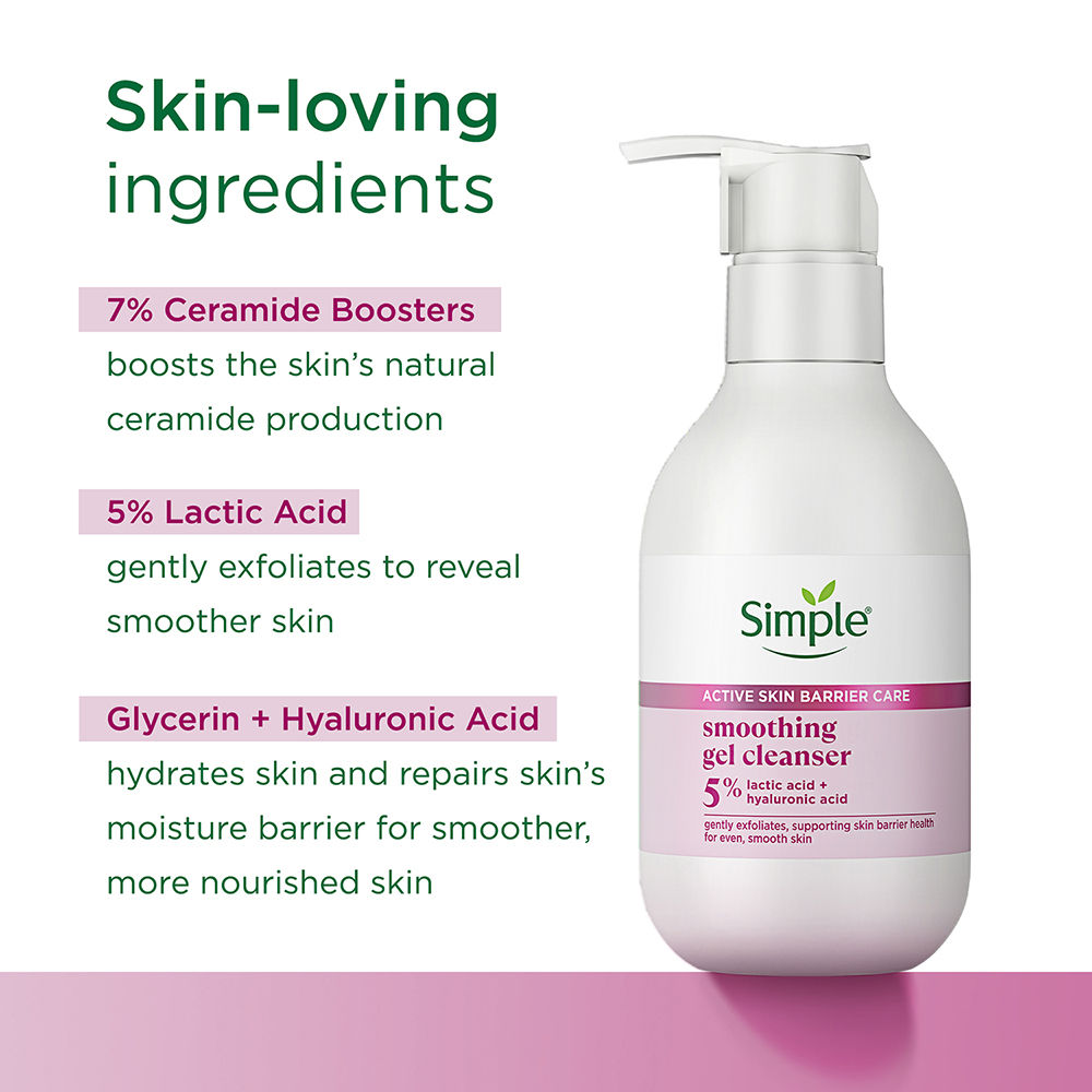 Buy Simple Barrier Care Smoothing Gel Cleanser With 5% Lactic Acid ...