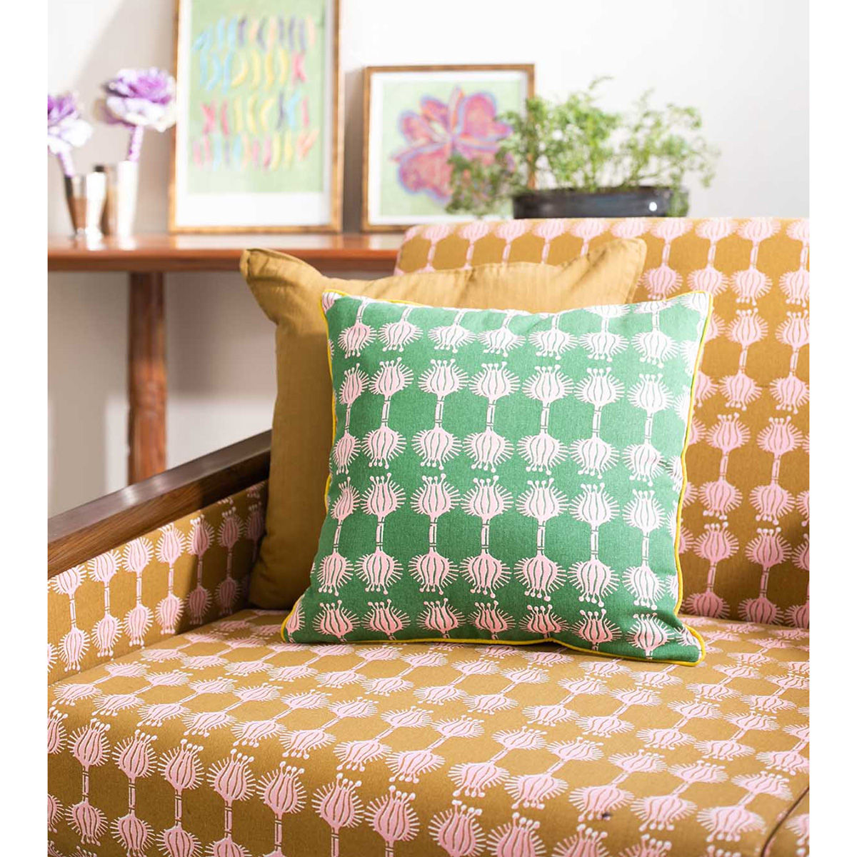 Buy Freedom Tree Aphim Herringbone Cotton Green Cushion Cover - 16X16 ...