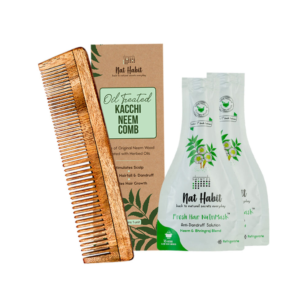 Nat Habit Dual Tooth Kacchi Neem Comb and Neem & Bhringraj Hair ...