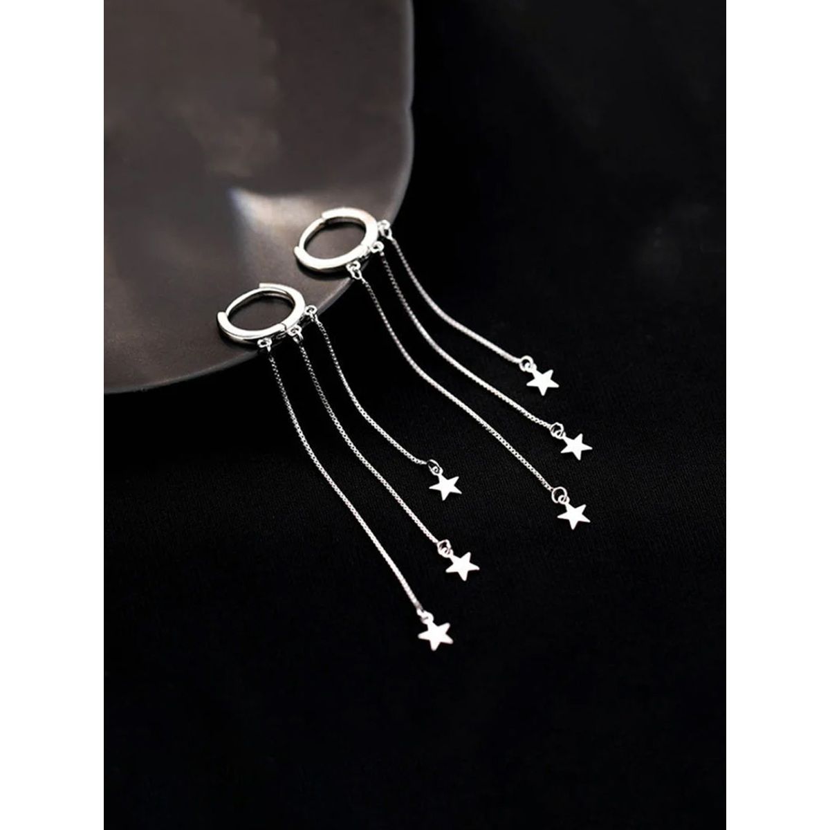 Buy Yellow Chimes Silver Toned Round Stud Triple Chain Stars Hanging ...