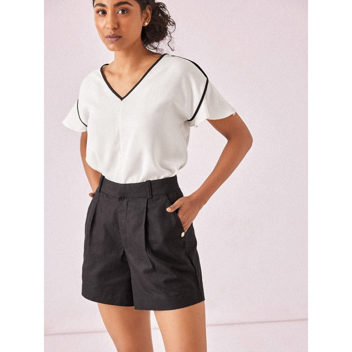 Buy The Label Life Black Cotton Pleated Shorts Online
