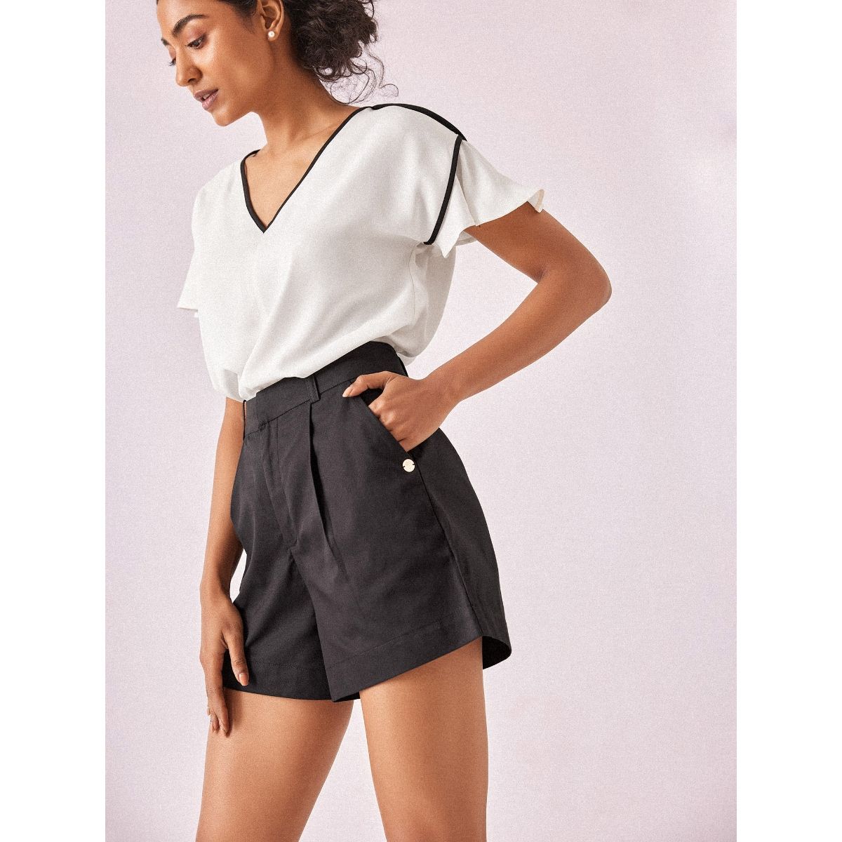 Buy The Label Life Black Cotton Pleated Shorts Online