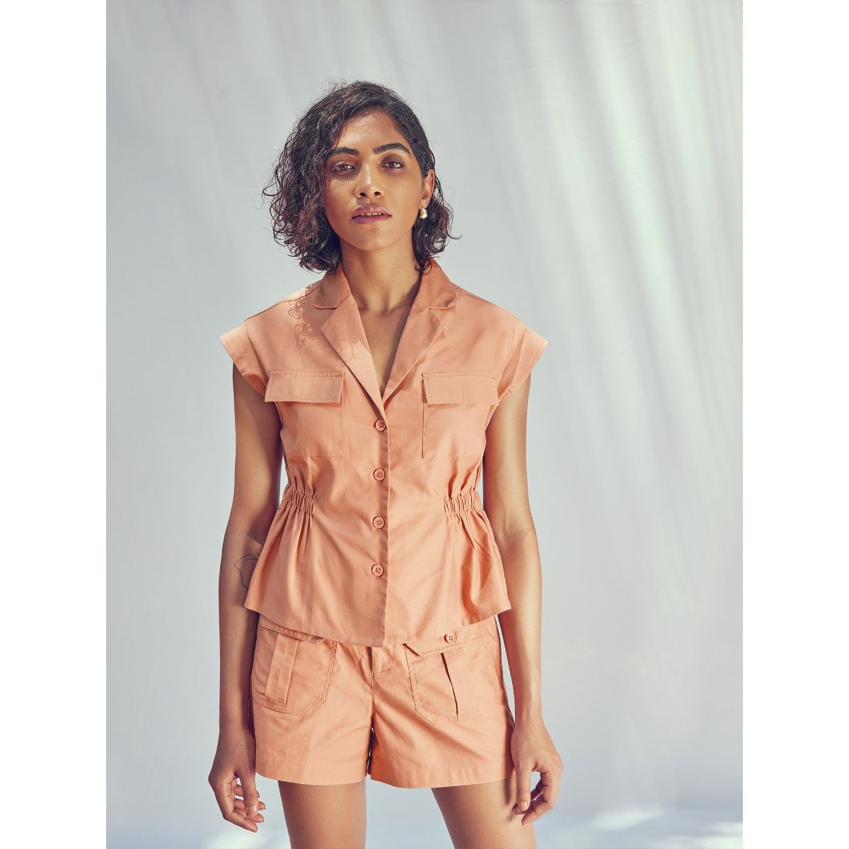 Buy The Label Life Peach Lapel Collar Shirt Online