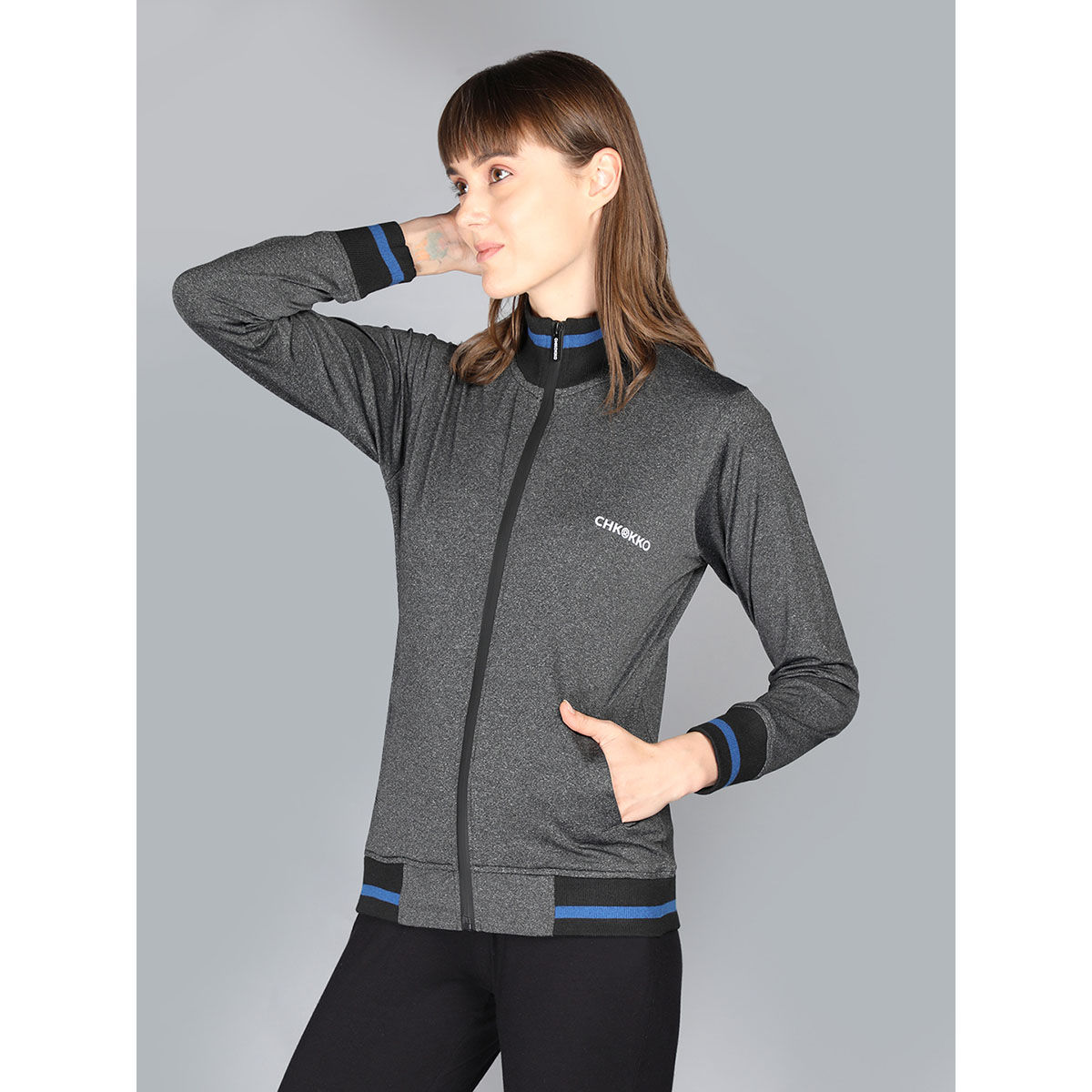 CHKOKKO Women Sports Zipper Jacket -grey: Buy CHKOKKO Women Sports ...