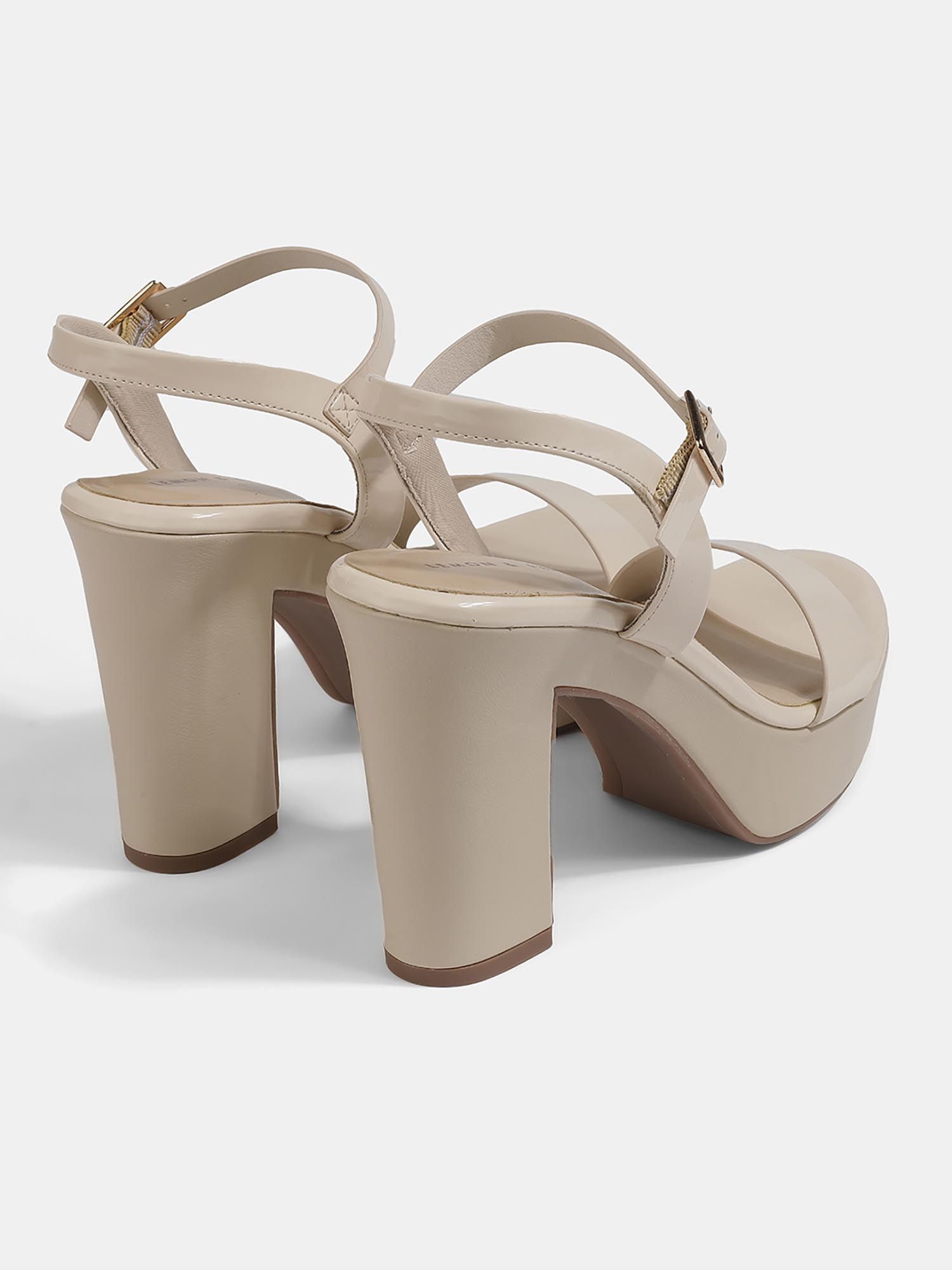 Buy Lemon & Pepper Block Sandal Heels Cream Online