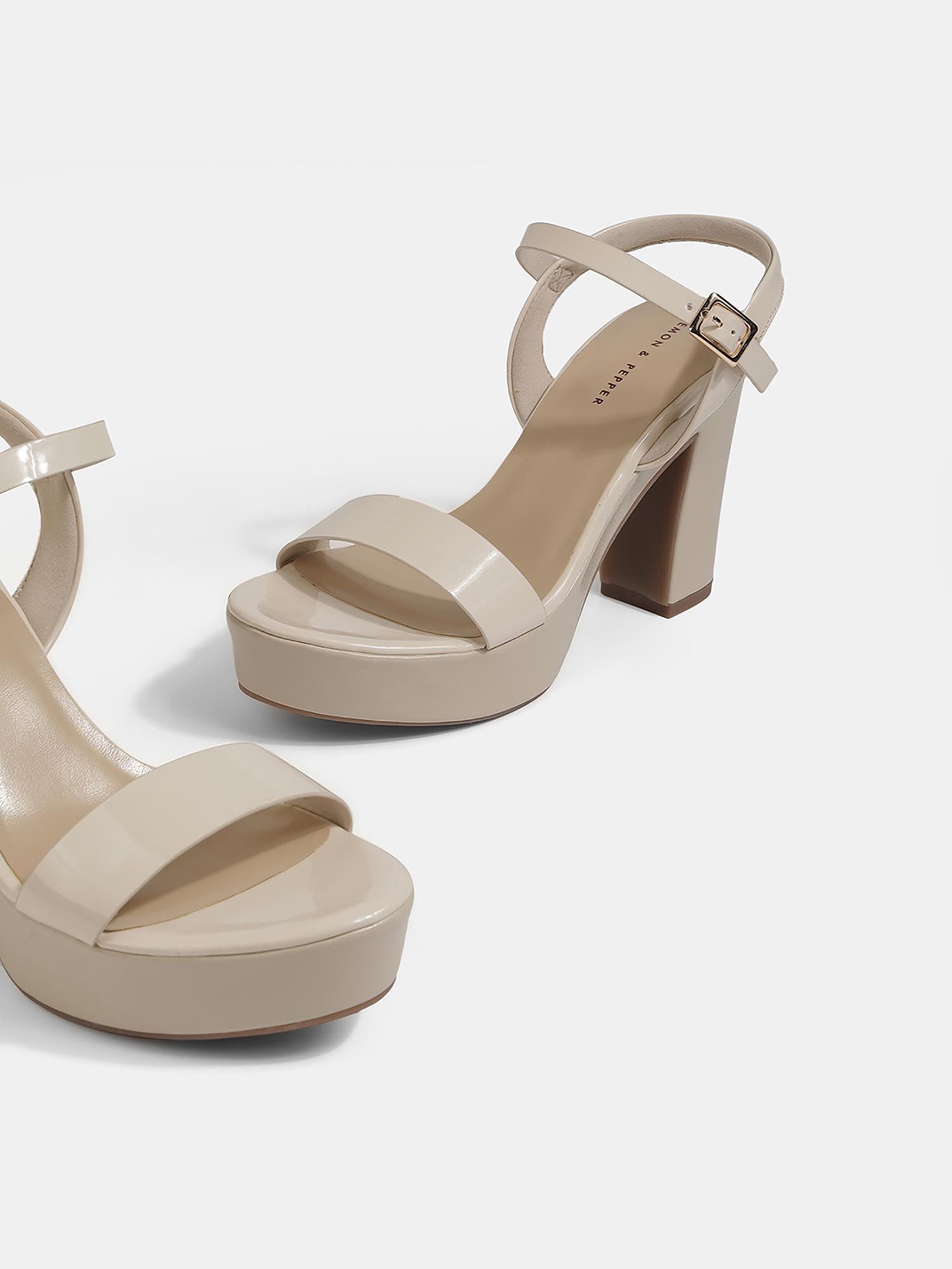 Buy Lemon & Pepper Block Sandal Heels Cream Online