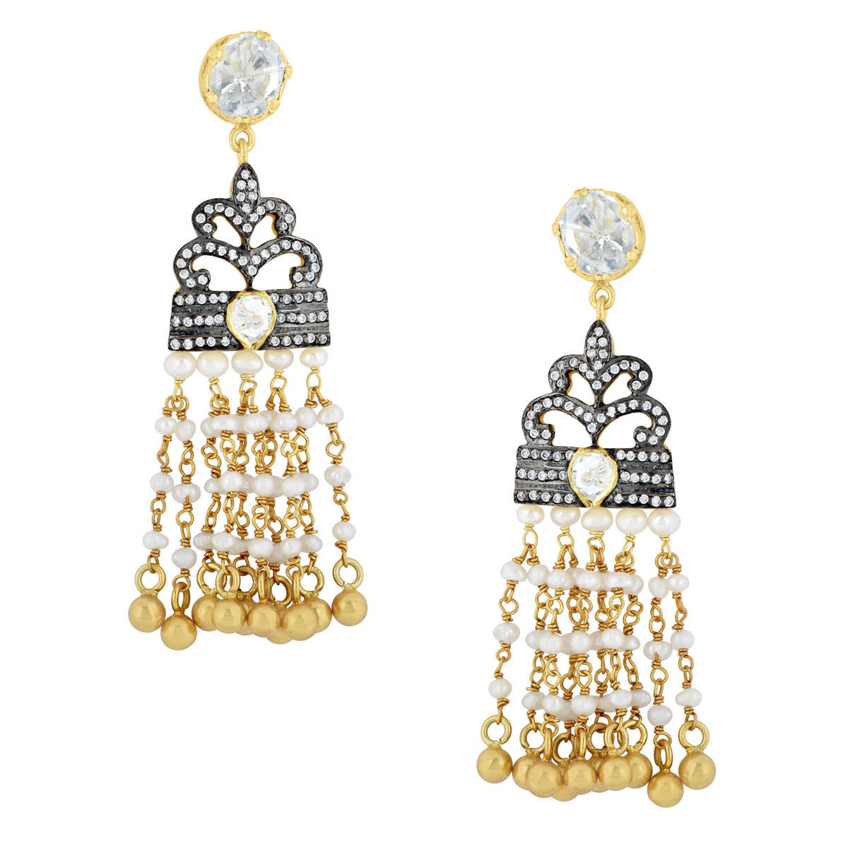 Buy Tribe Amrapali Silver Oxidised Leafy Glass Pearl Drop Earrings Online