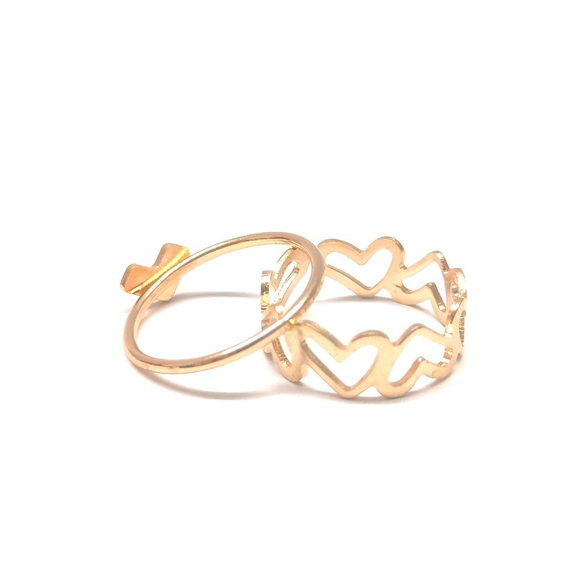 Buy OOMPH Combo of 2 Gold Tone Delicate Heart Ring Set Online