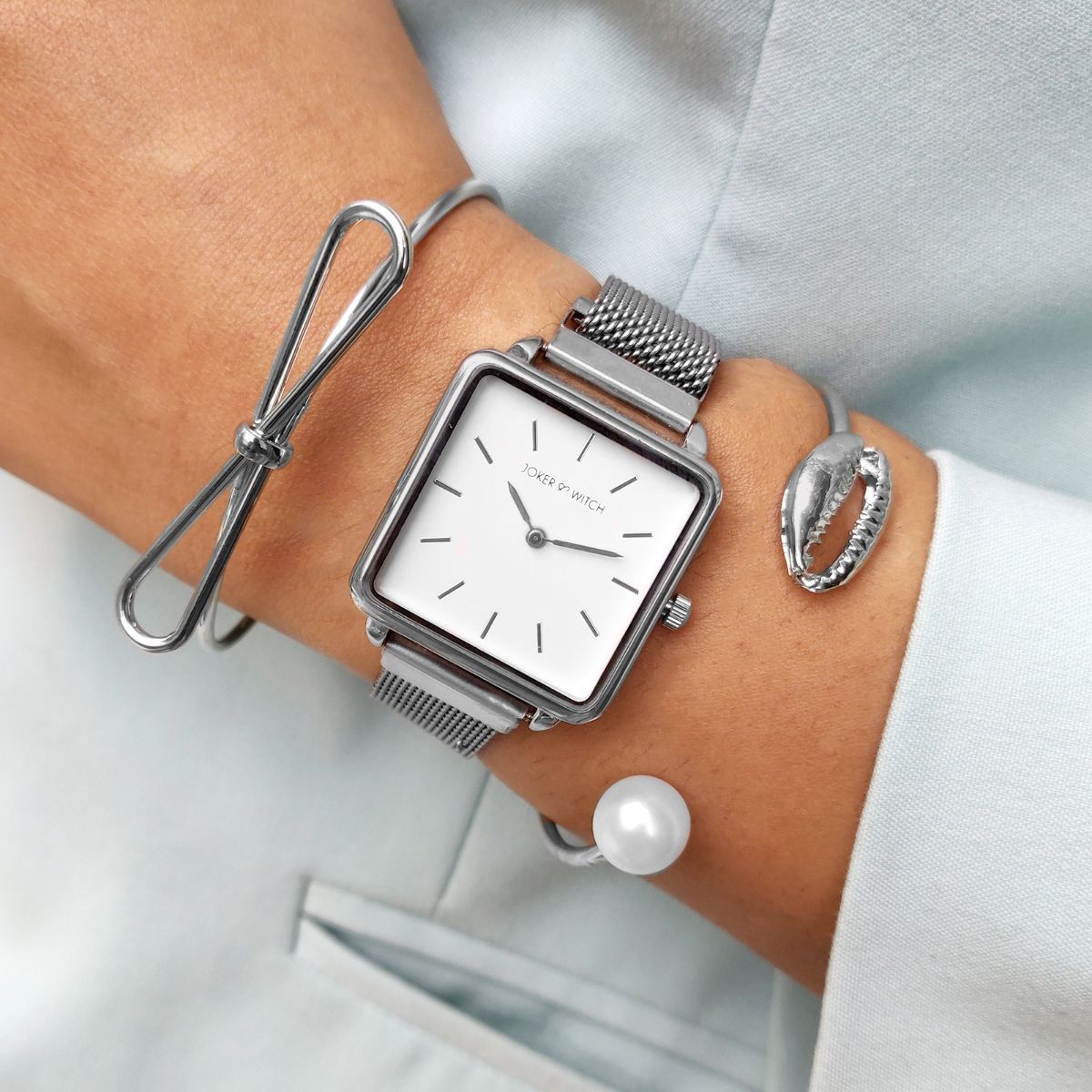 Joker & Witch Stormy Silver Watch Bracelet Stack For Women: Buy Joker ...