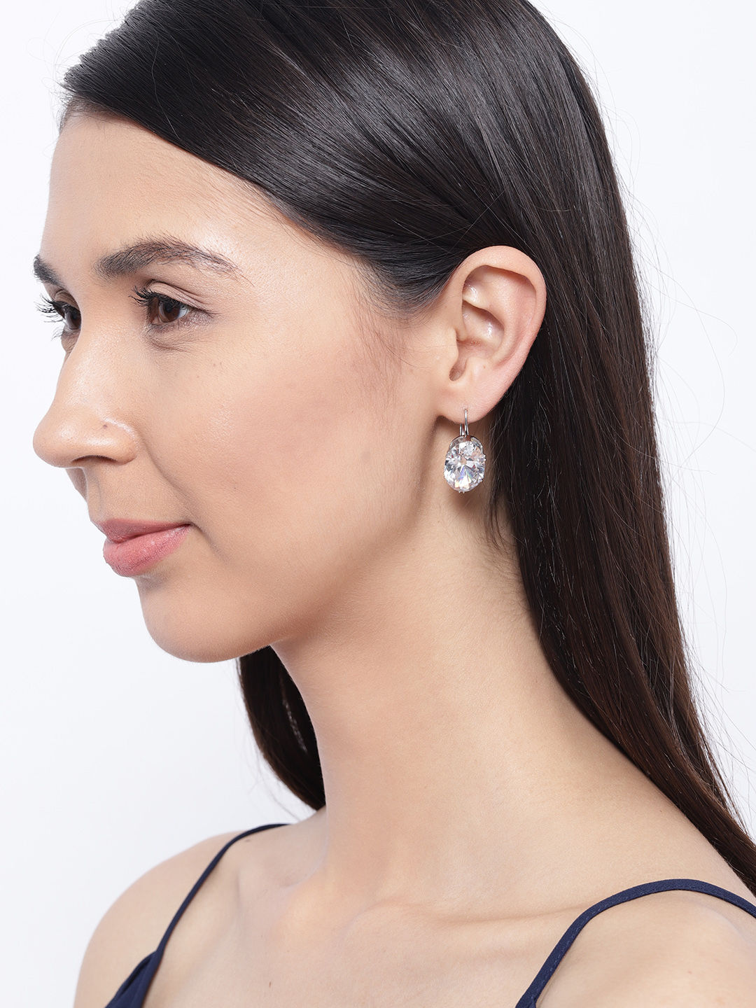 Fabula Silver Plated Oversized Oval Cubic Zirconia Drop Earrings: Buy ...