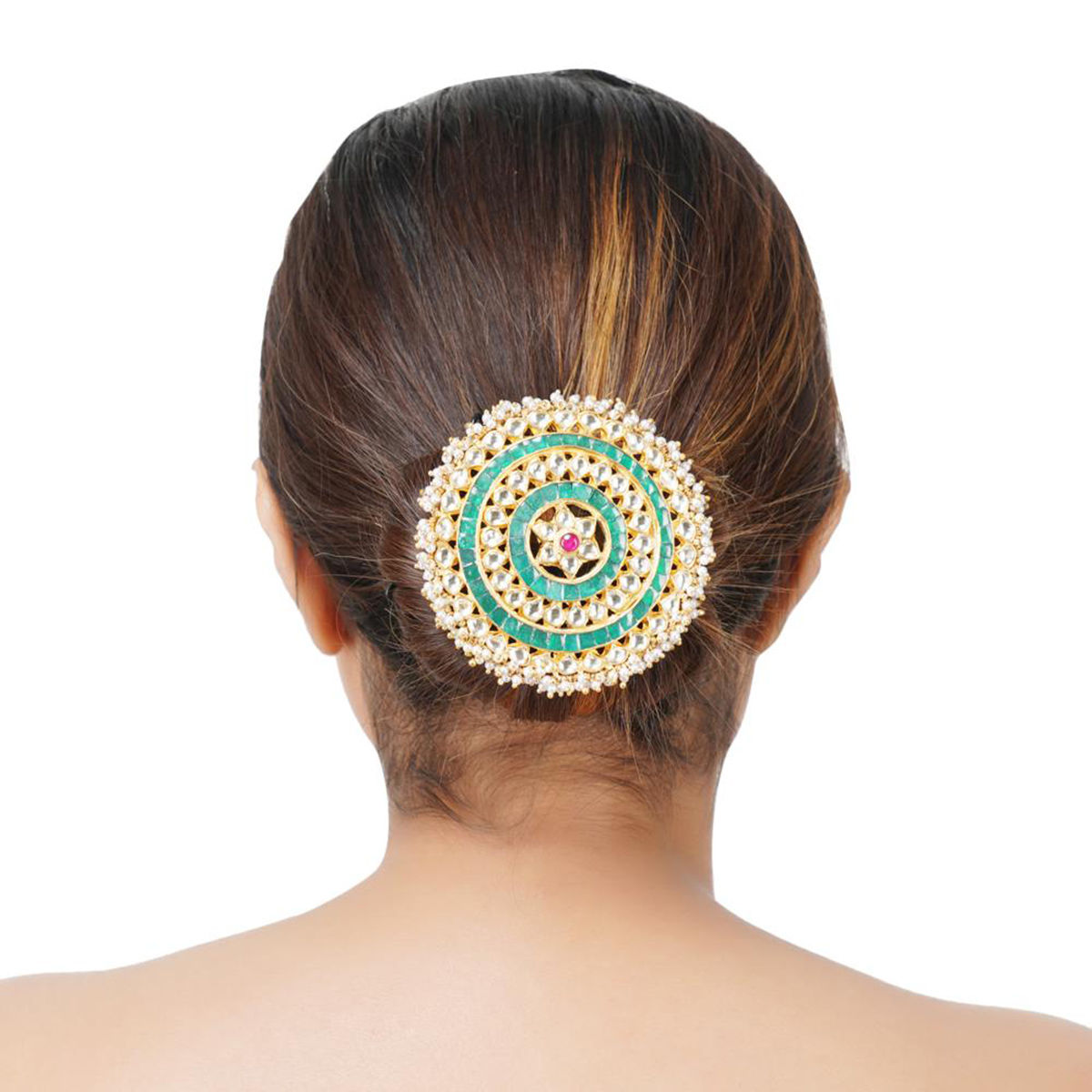 Auraa Trends 22Kt Gold Plated Kundan Traditional Red and Green Juda Pin ...