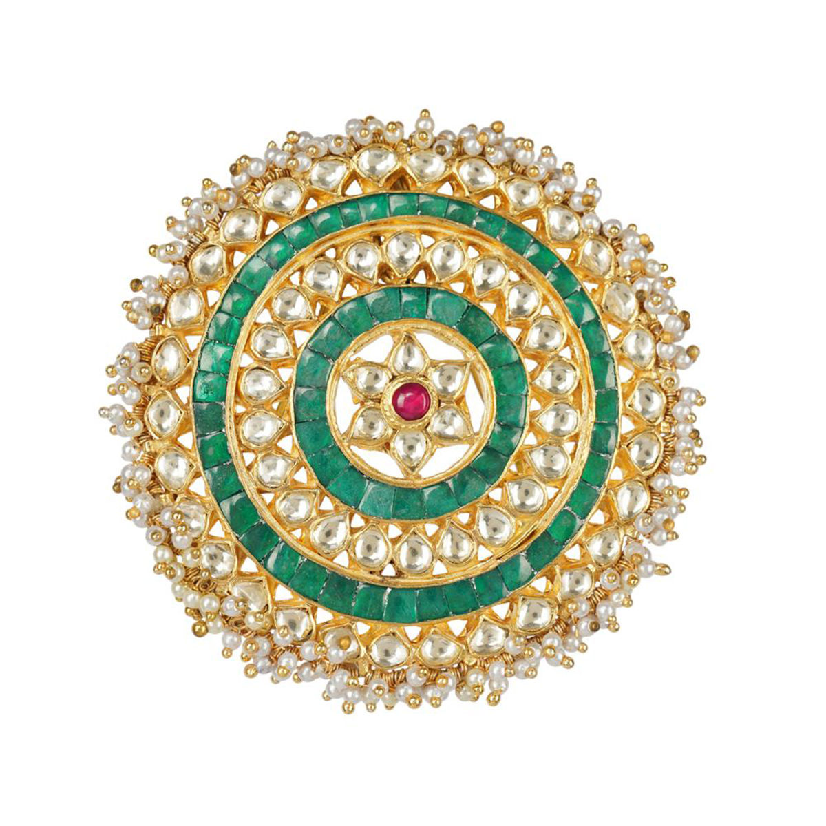 Auraa Trends 22Kt Gold Plated Kundan Traditional Red and Green Juda Pin ...