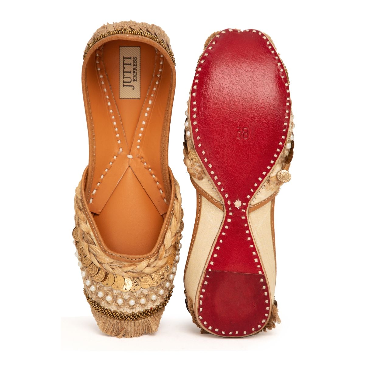 Buy Jutti Express Beige Jute Lace Juttis with Coins Online