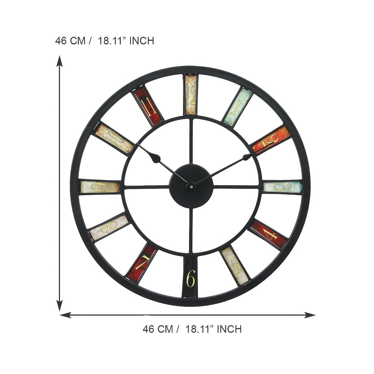 Buy eCraftIndia Black Iron Multicolor Round Analog Wall Clock Without ...