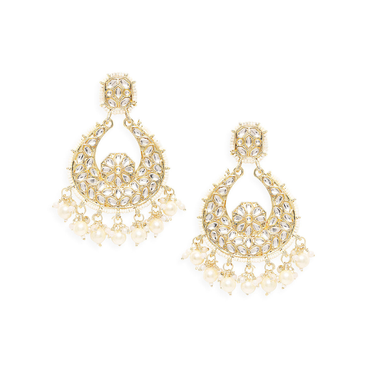 Buy OOMPH Gold Tone Kundan Pearls Large Ethnic Chandbali Earrings Online