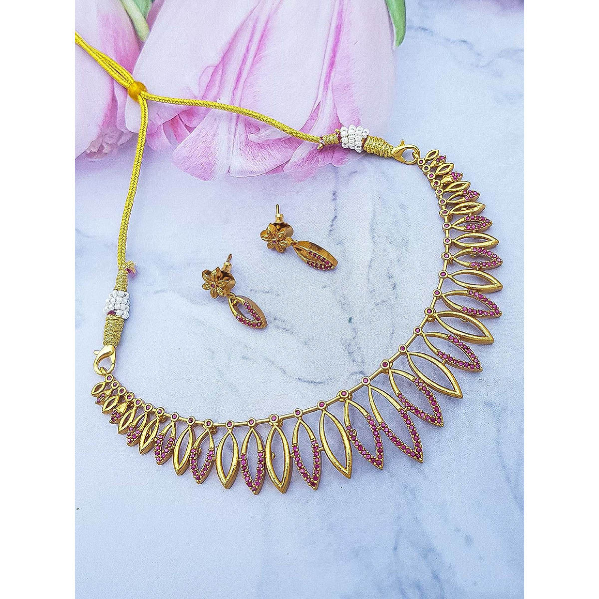 Buy GRIIHAM Red Premium Gold Plated Trending Designs Jewellery Set Online