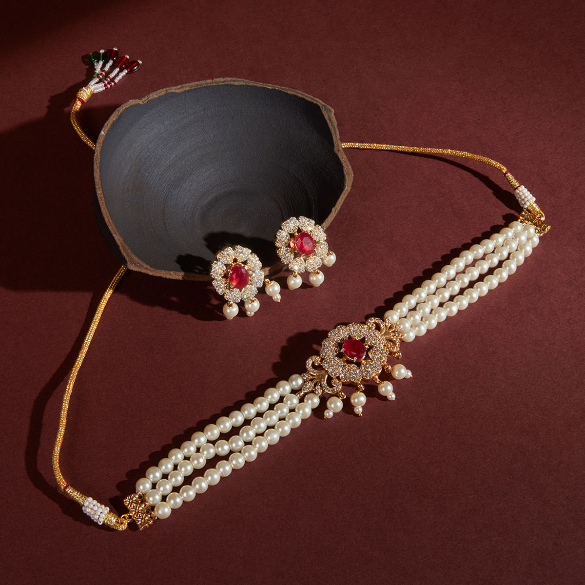 Buy Azai by Nykaa Fashion Elegant Gold White Choker Set with Changeable Stones Online