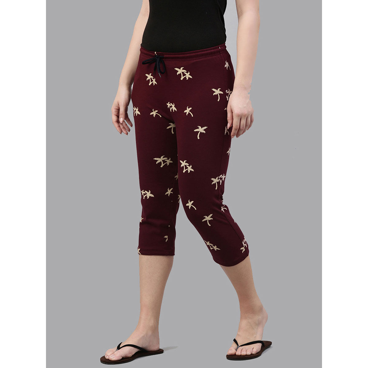 Buy Kryptic Maroon Printed Capris for Women Online