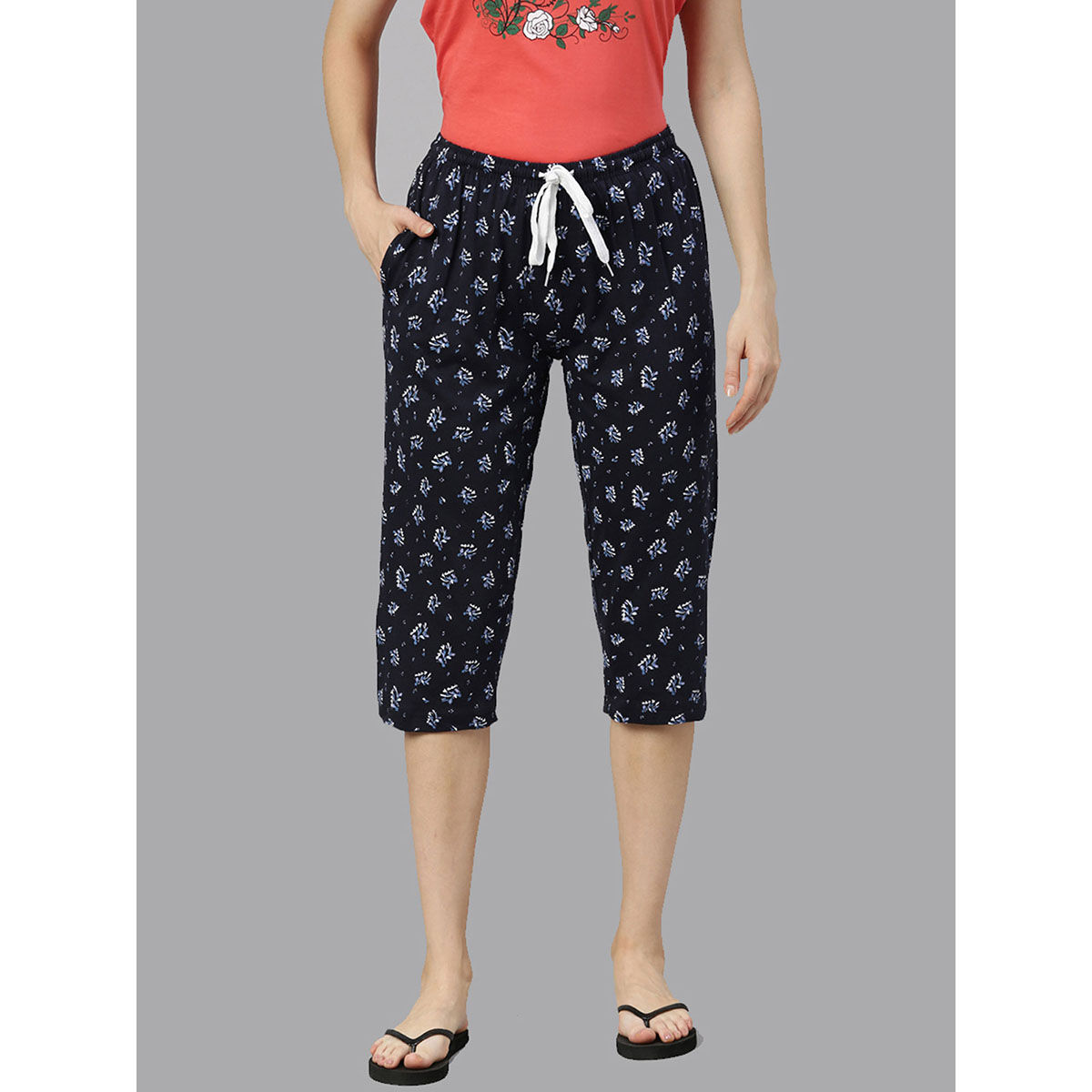 Buy Kryptic Navy Blue Printed Capris for Women Online