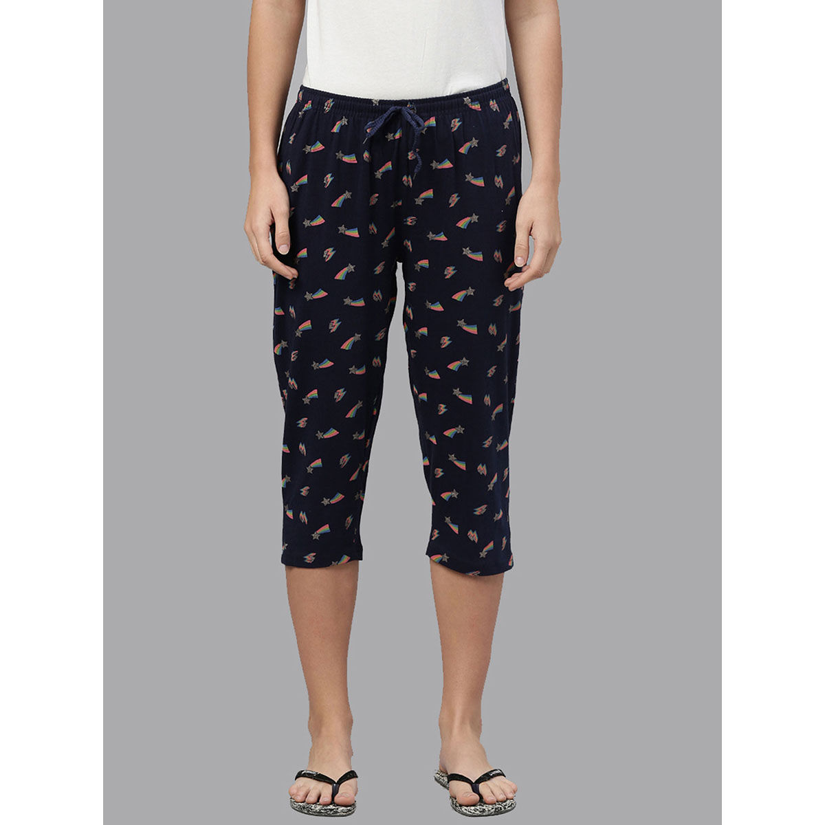 Buy Kryptic Navy Blue Printed Capris for Women Online