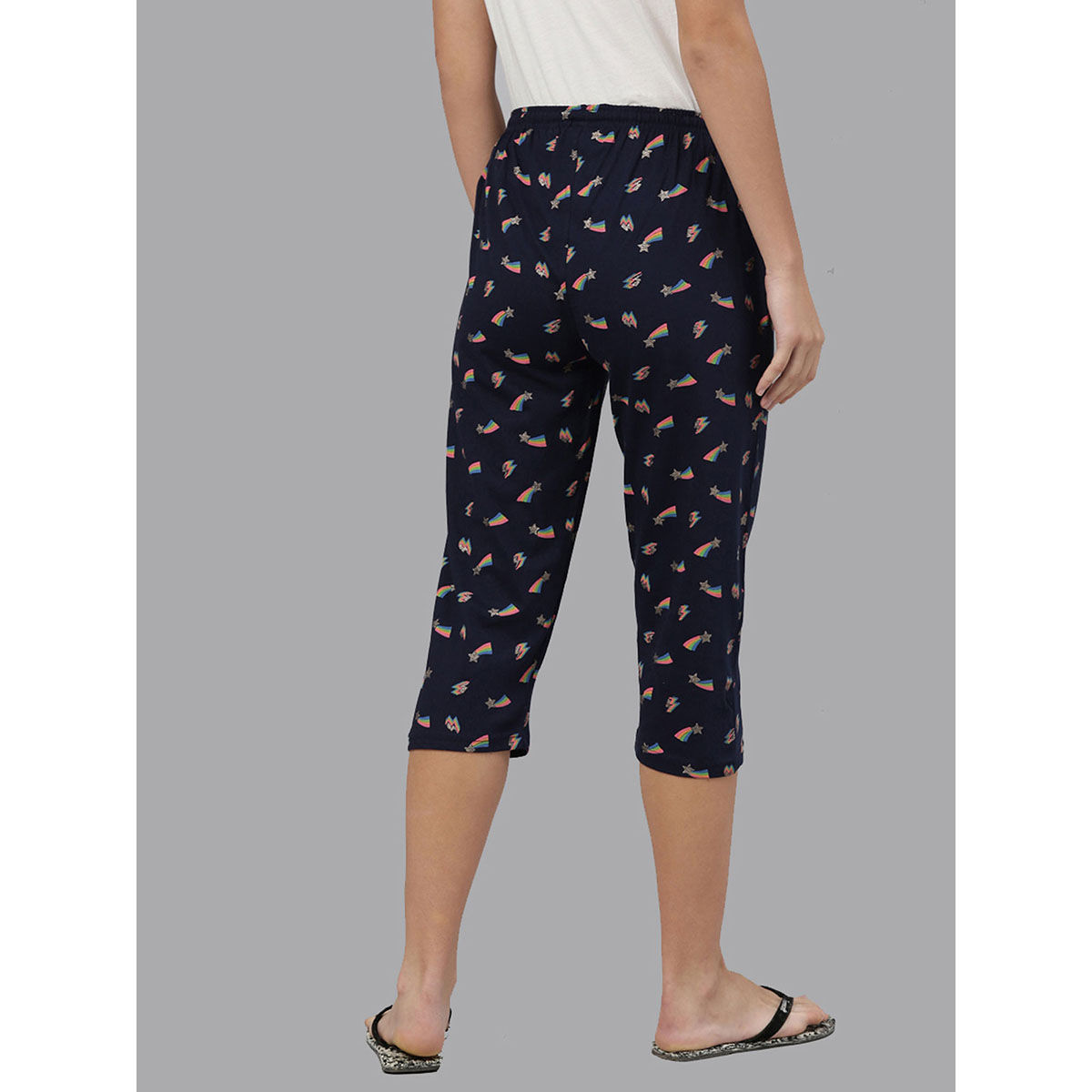 Buy Kryptic Navy Blue Printed Capris for Women Online