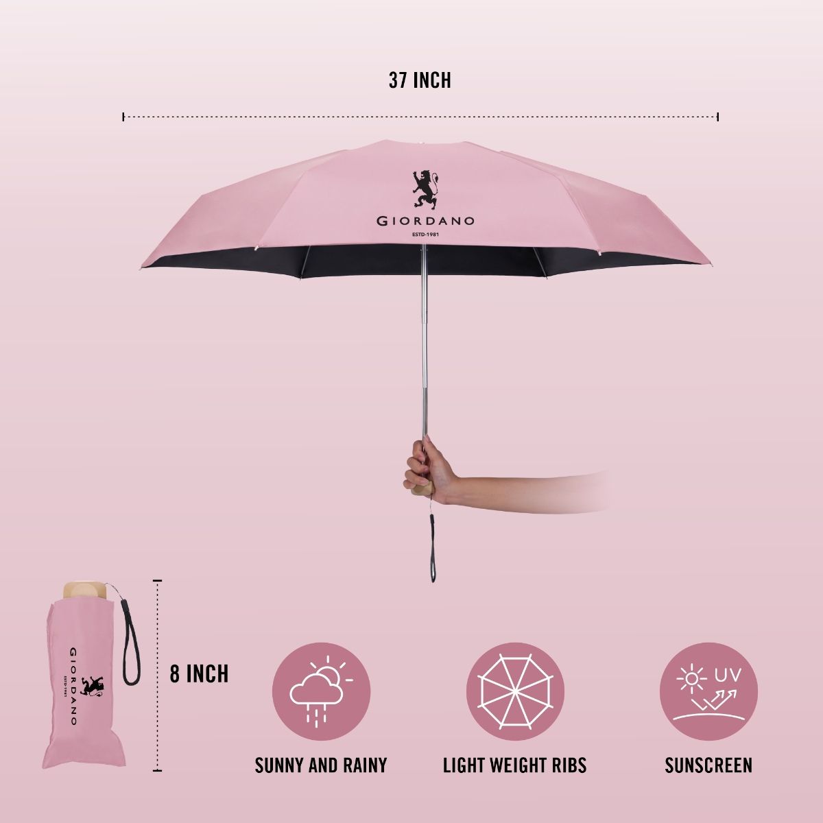 Buy Giordano Unisex Mini Umbrella - 3 Fold- Pink Online