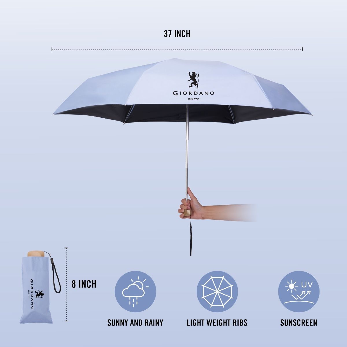 Buy Giordano Unisex Mini Umbrella - 3 Fold-Aqua Blue Online