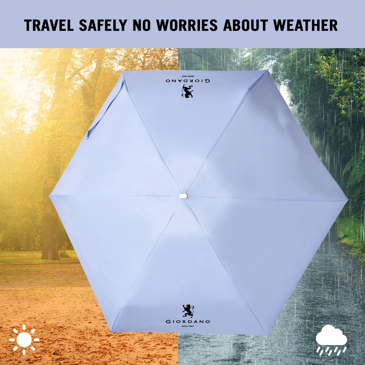 Buy Giordano Unisex Mini Umbrella - 3 Fold-Aqua Blue Online