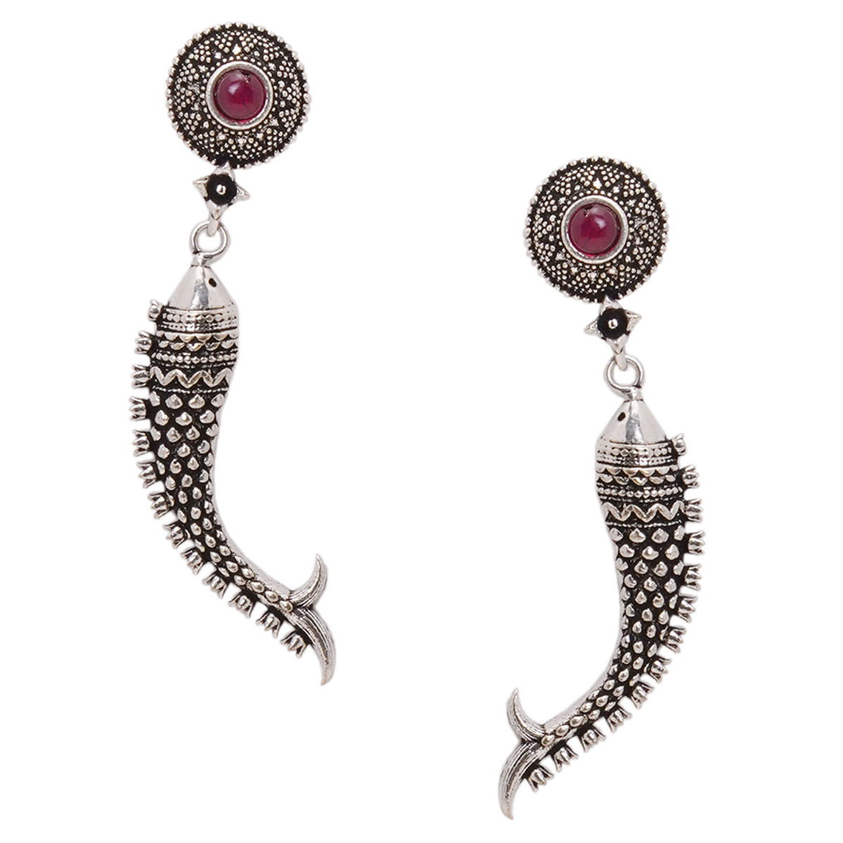 Buy SHOSHAA Silver-plated Pink Color Oxidised Drop Earrings Online